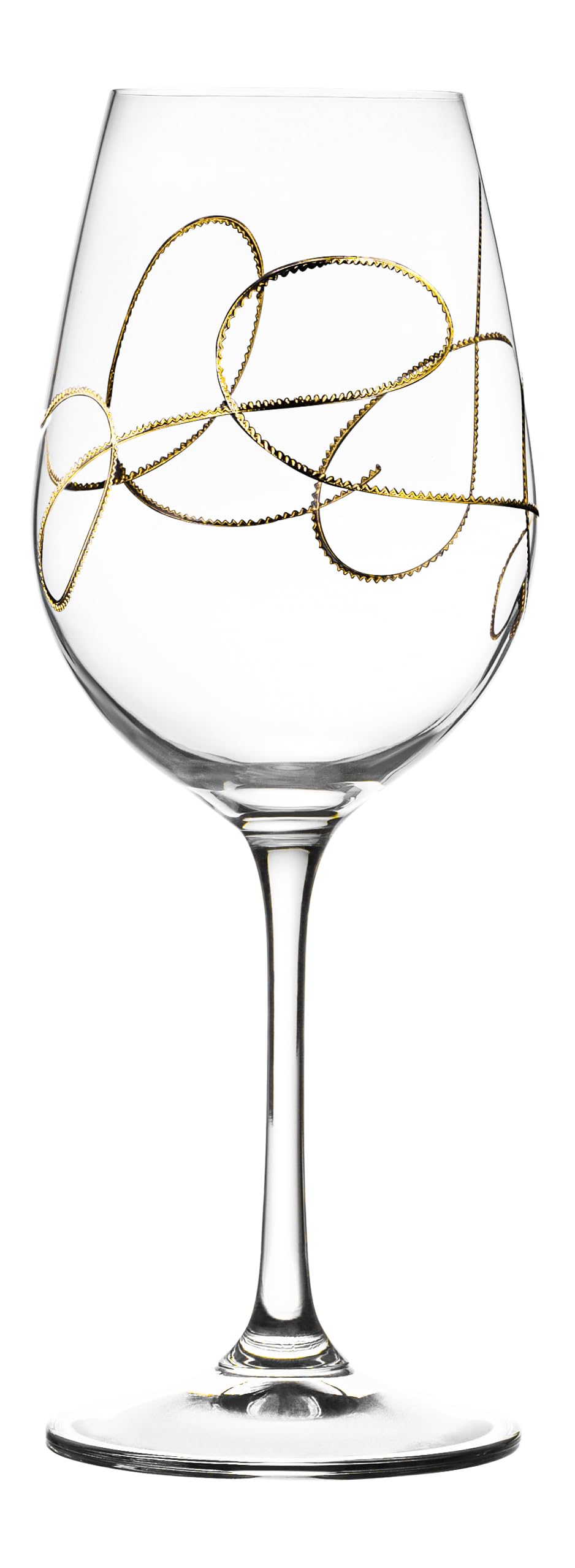 Barski Wine Glass, Goblet, Crystal Glass, Set of 2 Glasses, with Gold String Design, Made in Europe, 14 oz.