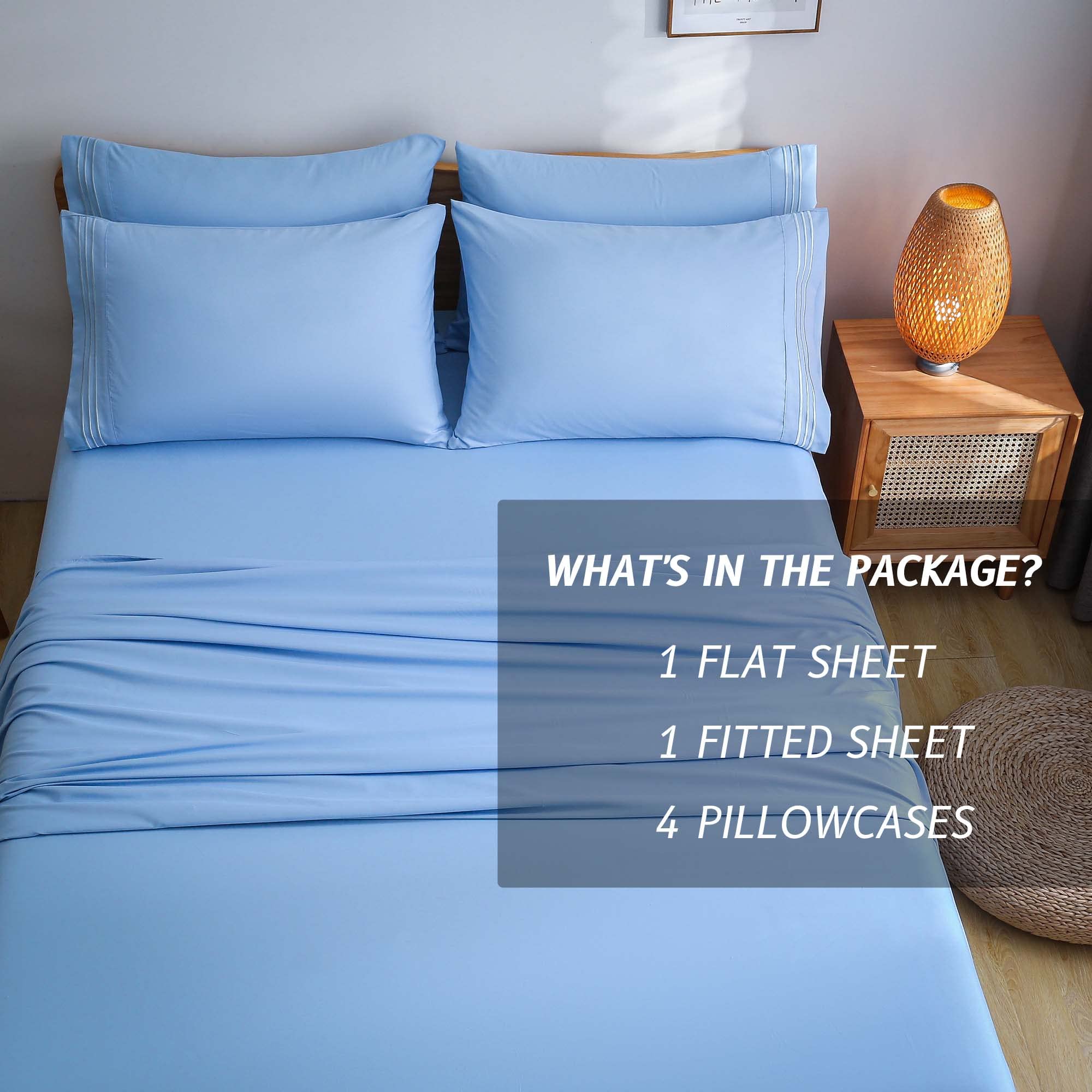 Bondiance 6 Piece Sheet Set - Luxury King Size Bed Sheets - 15" Deep Pocket - Brushed Microfiber 1800 Thread Count- Extra Soft - Breathable - Wrinkle Free - suitable for hotels（King, Lake blue）
