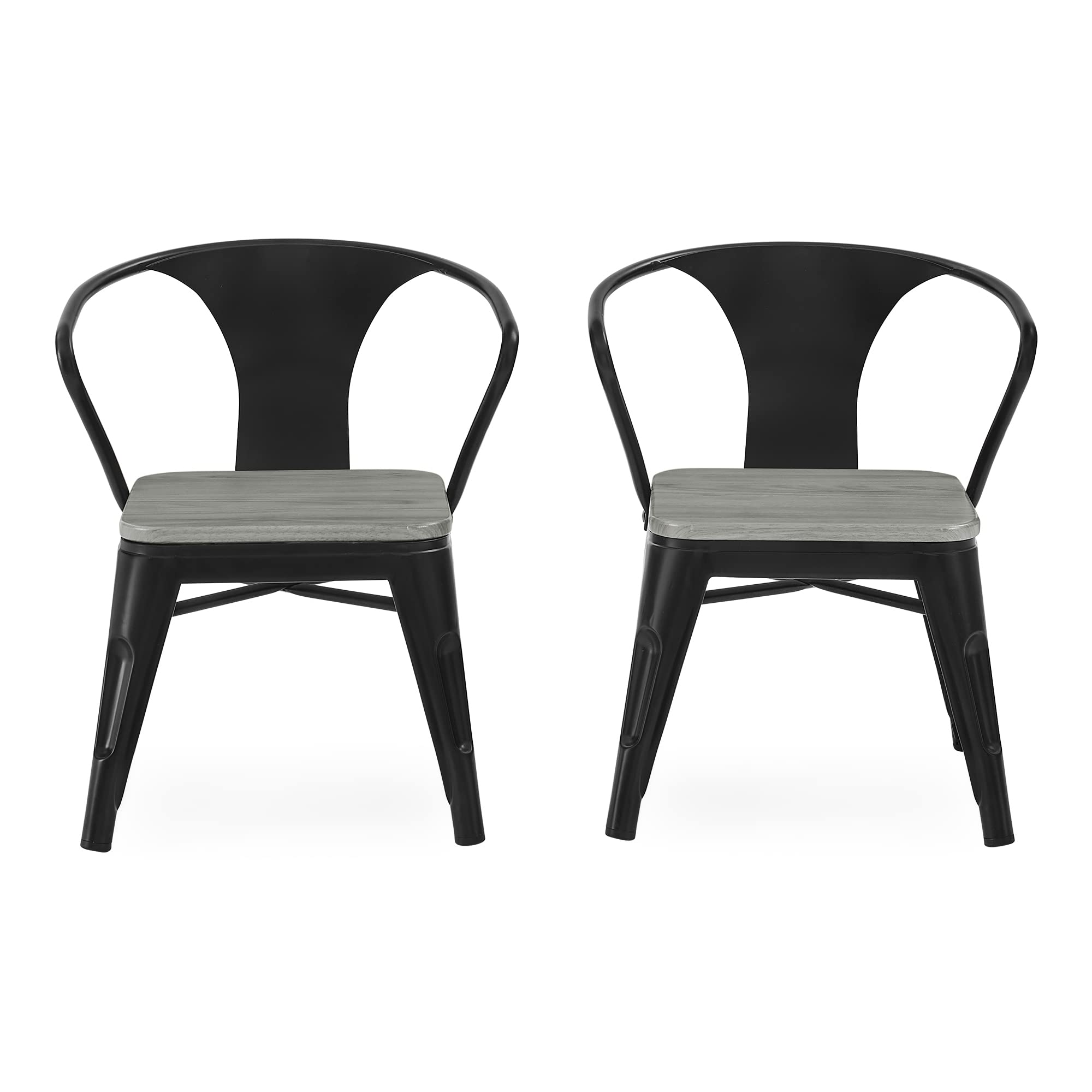 Delta Children Bistro Kids Play Table + Bistro 2-Piece Chair Set (Bundle), Black Metal/Grey Barnboard