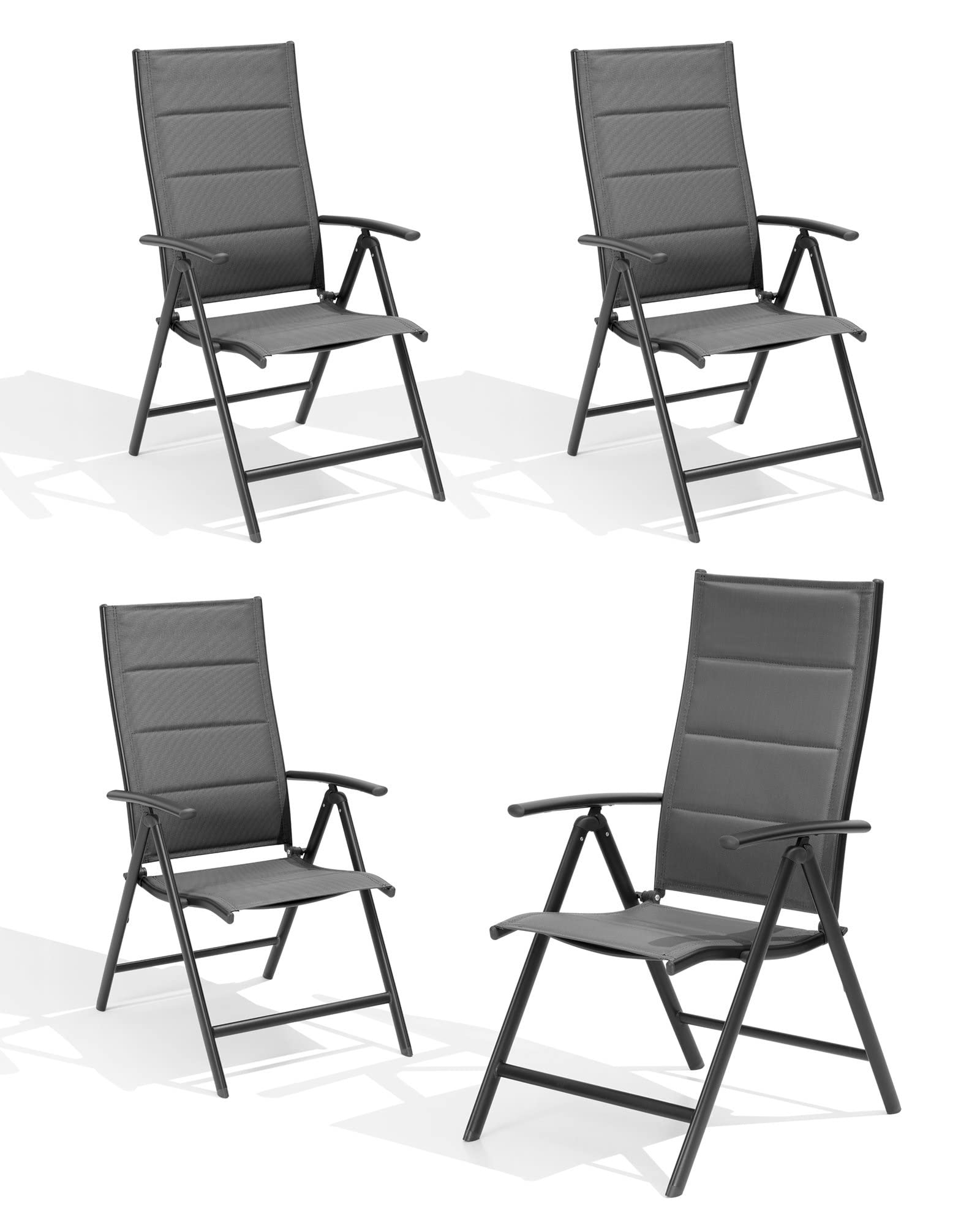 Crestlive Products Folding Patio Chairs Set of 4, Aluminium Outdoor Folding Chairs with Soft Cotton-Padded Seat,Adjustable High Backrest for Camping, Garden, Backyard