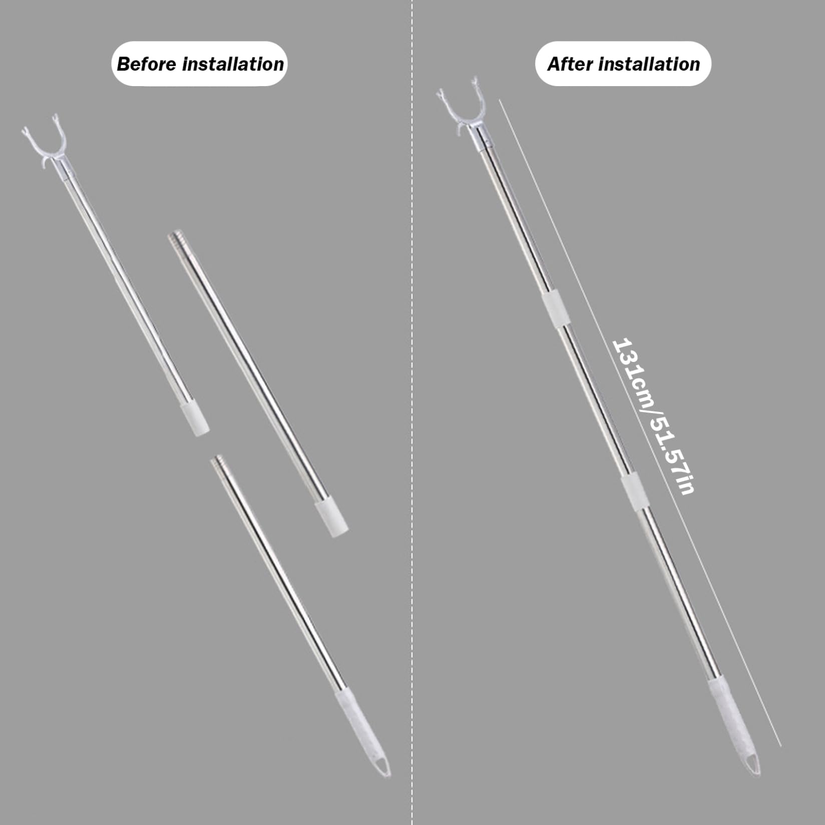 CUCUFA Retractable Clothesline Pole, 51-inch Stainless Steel Pole Telescoping Pole with Hook Long Reach Sticks Fork Clothes Hook Pole for Wardrobe, Clothesline, Hanger