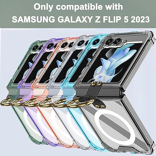 NINKI Compatible Samsung Galaxy Z Flip 5 Case Clear with Ring,4 Corners Heavy Duty Shockproof Samsung Z Flip 5 Case Rugged Slim Silicone Wireless Cover Phone Case for Galaxy Z Flip 5 Case 5G (Green)