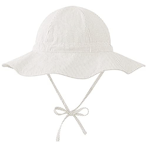 Zando Baby Girl Sun Hat Infant Wide Brim Hats Baby Boy Beach Hat UPF 50+ Toddler Caps for Boys Girls Baby Bucket Hat Beige 0-6 Months