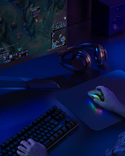 TECURS Gaming Mouse Wireless Gaming Mouse,USB Optical Computer Mouse Mice with 5 LED Lights,Rechargeable Gamer Mouse,4800 DPI for Laptop PC Gamer Desktop Chromebook Mac,Black