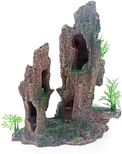 Saim Aquarium Decorations - Mountain View Stone Ornament Artificial Tree Rock Cave Mountain Landscape Fish Tank Decoration