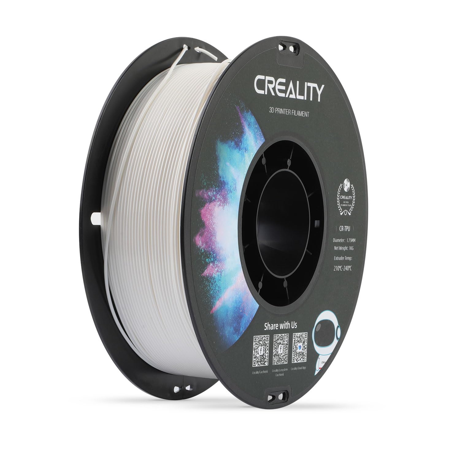 Creality TPU Filament 1.75mm, 3D Printing Filament, High Hardness & Resilience, Soft Adhesive Material, Elastic, 1kg(2.2lbs) TPU Filament for 3D Printer (White)