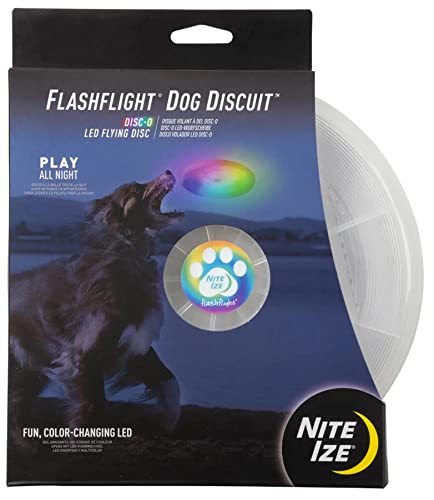 Nite Ize Flashflight LED Dog Discuit - Best Dog Flying Disc For All Hours of Play - With Long-Lasting LED Light, 1-Pack Multi-Colored Disc-O (FFDD-07-R8)