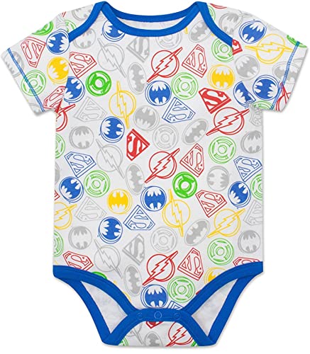 WARNER BROS Justice League Batman Superman The Flash Newborn Baby Boys 5 Pack Cosplay Costume Bodysuits Logo 3-6 Months