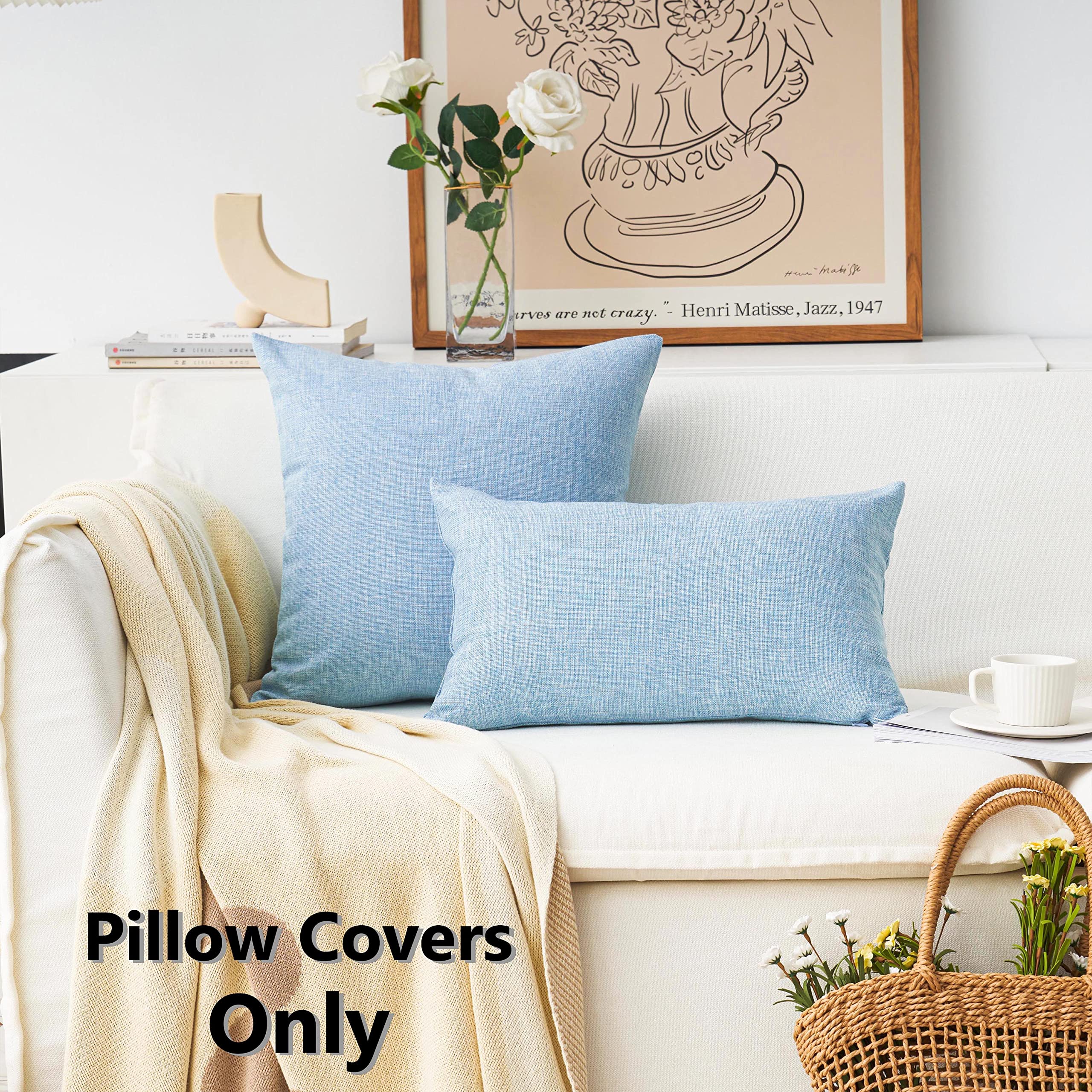 Home Brilliant Blue Throw Pillow Cover Linen European Decorative Pillow Case Large Cushion Cover for Patio Floor Garden, 24x24(60x60cm), Light Blue
