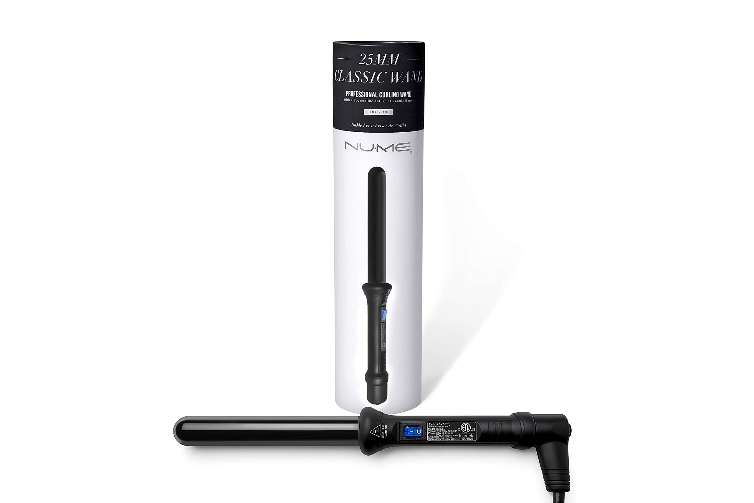 NuMe Classic Ceramic Curling Wand - Tourmaline 25mm Barrel Hair Curler, Negative Ion Conditioning, Far Infrared Heat - All Hair Types