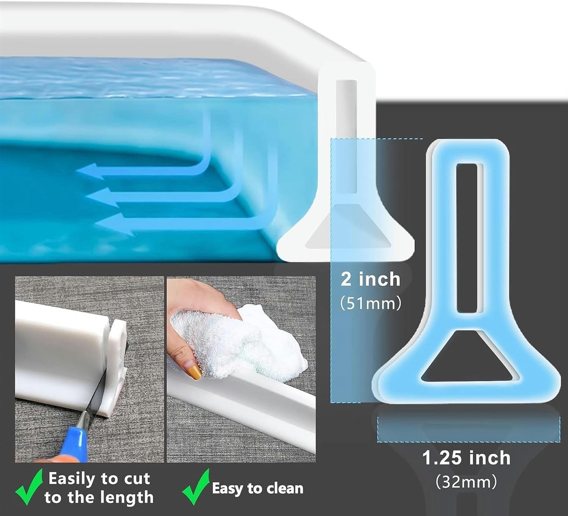 KFJZGZZ 39 inch Silicone Water Guard for Kitchen Sink, Rubber Shower Threshold Splash Guard, Water Stopper Shower Door Seal Strip, Sink Splash Guard Suitable for Kitchen Bathroom Bathtub