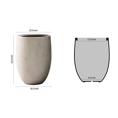 Kante 21.7" H Weathered Concrete Tall Planter, Large Outdoor Indoor Decorative Pot with Drainage Hole and Rubber Plug, Modern Round Taper Style for Home and Garden