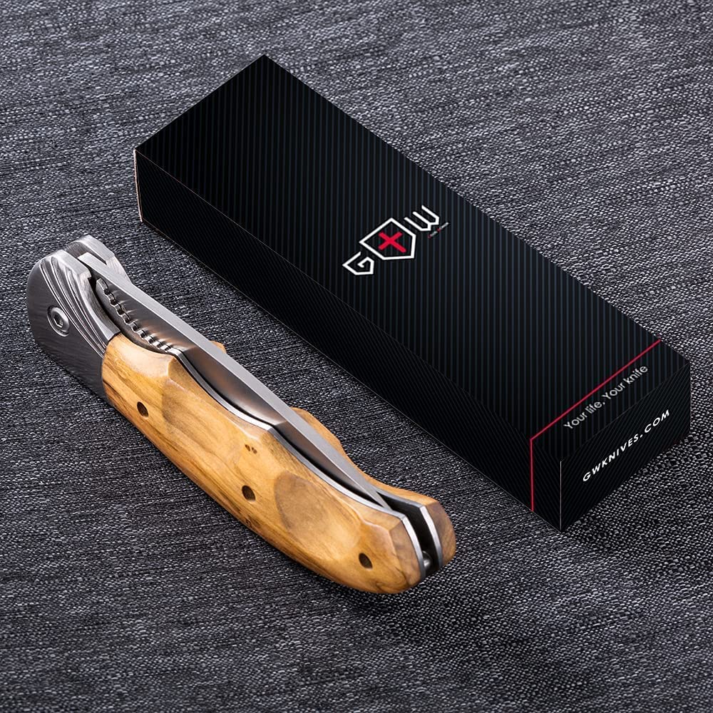 Bundle of 2 Items - Gentlemanās Folding Knife Pocket Knife Knives Knofe Wood Handle Sharp Blade - Pocket Knife for Men - Best Folder for Camping Hunting - Travel Accessories Gear- Pocket Knife Gift