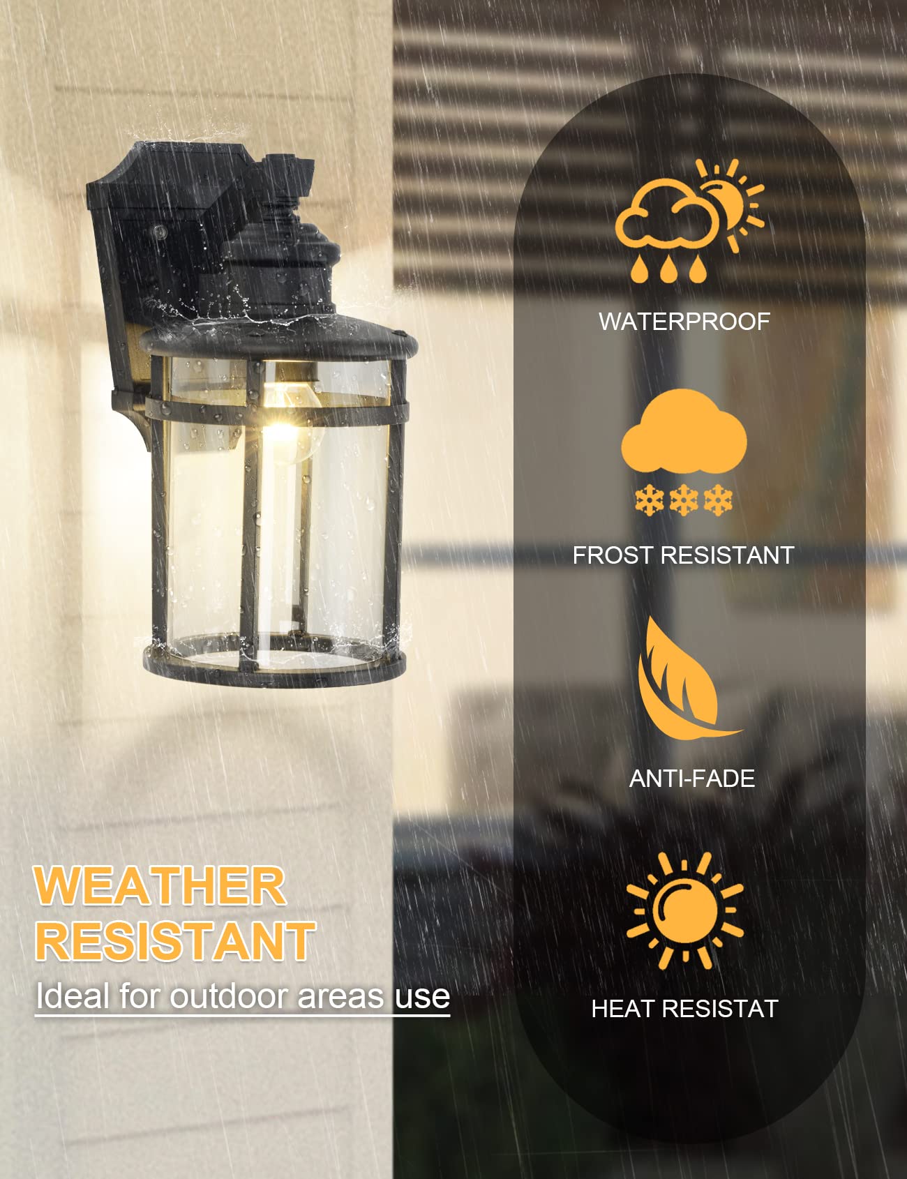 KXIEMRS 2-Pack Dusk to Dawn Sensor Outdoor Wall Lantern, Exterior Wall Mount Light Fixture, Matte Black Metal Wall Sconce with Clear Glass, E26 Base Waterproof for Backyard, Entryway, Garage, Garden…