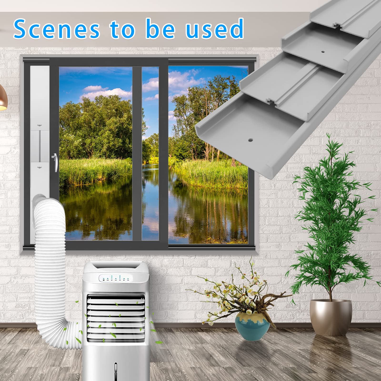 Portable AC Window Kit, Window Seal Plates Kit for Air Conditioners with Coupler Adjustable Window Seal for AC Unit Suitable for 5.1 Inch Exhaust Hose