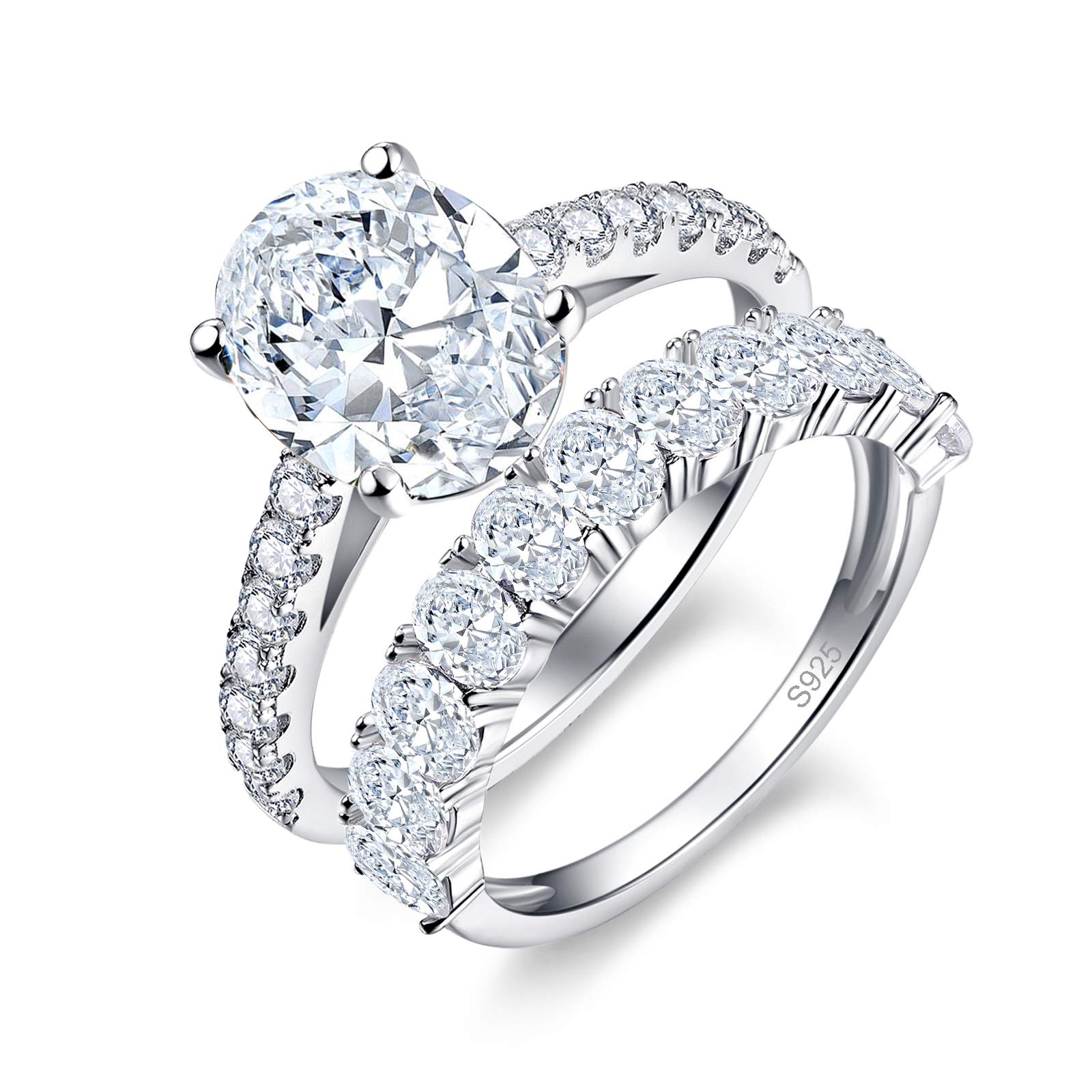 BONLAVIE 925 Sterling Silver Wedding Ring Set for Women 1ct Oval Cut White Cubic Zirconia Bridal Ring Set Wedding Bands Engagement Ring Set Size 10