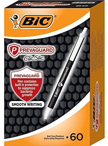 BIC PrevaGuard Clic Stic Ballpoint Pen Contains Built-in Protection On the Pen To Suppress Growth, Black, 60-Count (2 PACK)