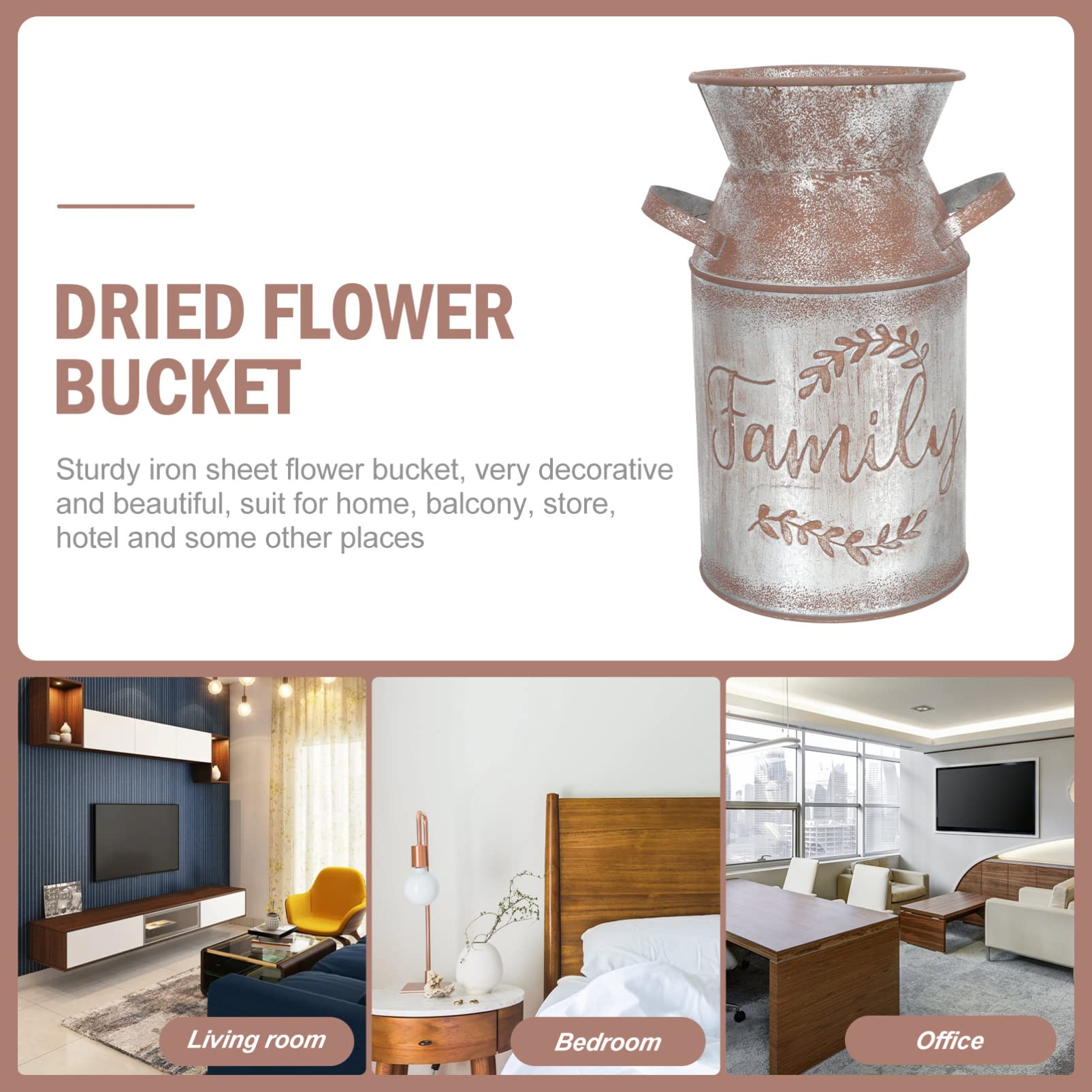 YARDWE Rustic Metal Flower Vase Farmhouse Vase Galvanized Milk Jug Flower Vase Decorative Planter Buckets for Home Garden Decor Brown
