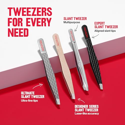 Revlon Ultimate Slant Tweezer, Hand-Finished Ultra-Fine Tips for Precise Hair Removal, Perfect for Tweezing The Tiniest Hairs, Made With Stainless Steel, 1 count