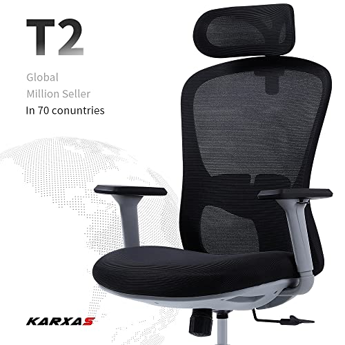 KARXAS Ergonomic Office Chair High Back Desk Chair with Adjustable Lumbar Support, Headrest & 3D Metal Armrest - 130° Rocking Mesh Computer Chair(Black&Grey)