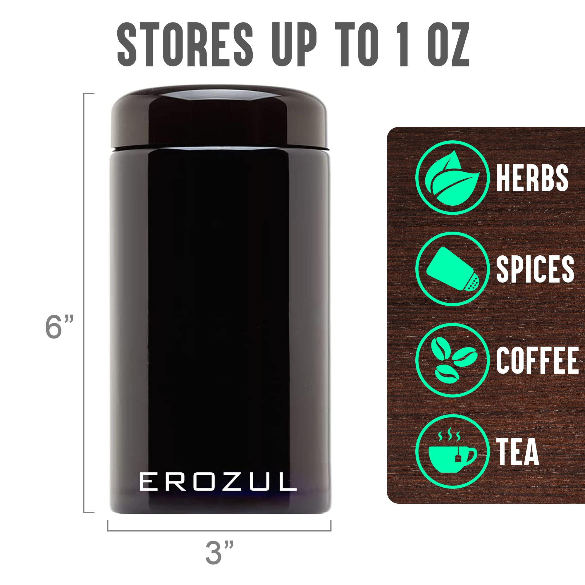 Erozul 500 ml (1 oz) Screw Top Airtight Wide Mouth Ultraviolet Glass Jar with High UV Protection