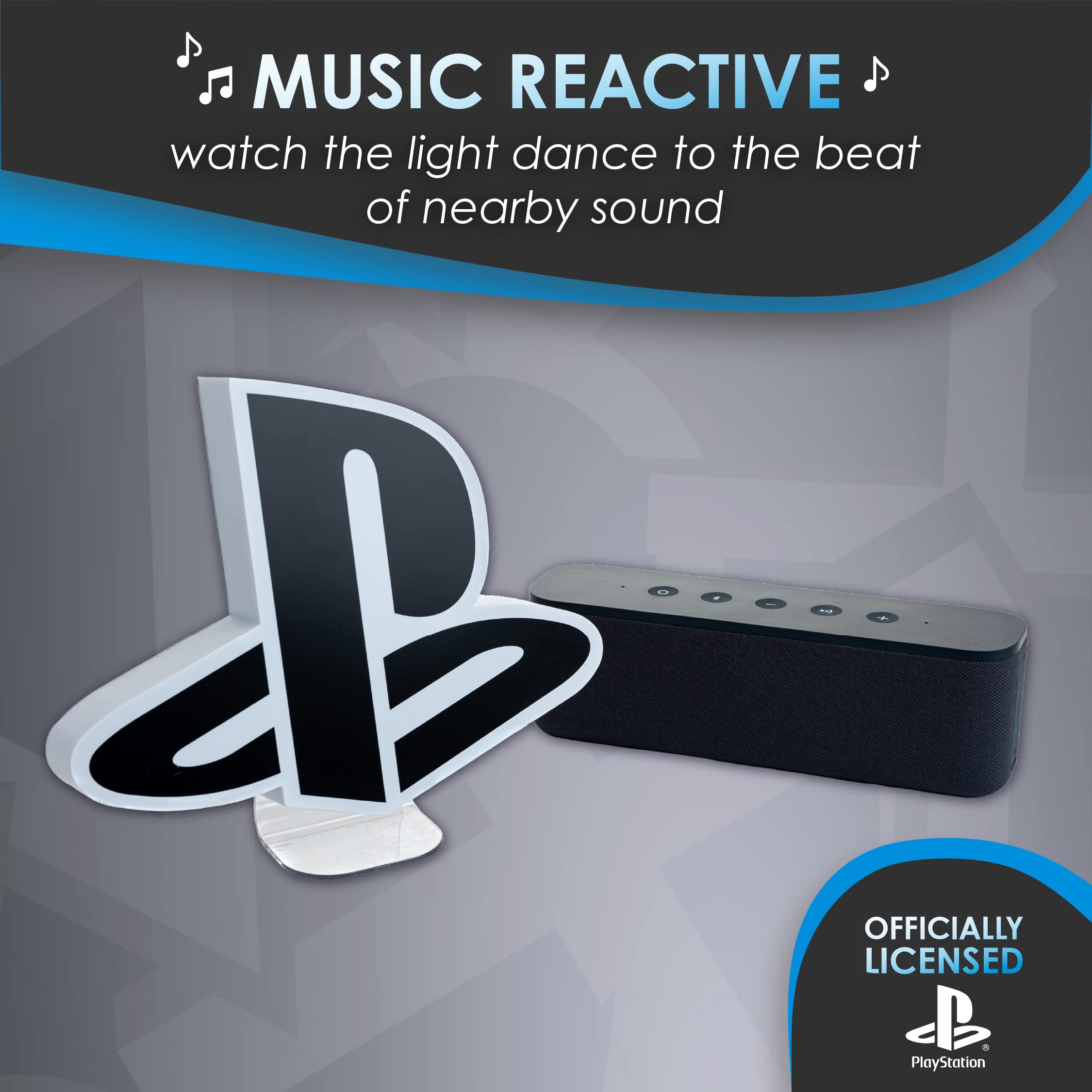 Paladone PlayStation Logo Light - Officially Licensed Merchandise with 3 Light Modes, Sound Reactive Mood Lighting for Gaming or Office Decor, Gift for Gamer, Powered by USB or Battery