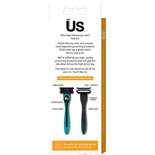 BIC US 5-Blade Unisex Shaving Razor For Men and Women, Lubrication Strip For a Smooth, Close Shave, 2 Cartridges + 1 Handles