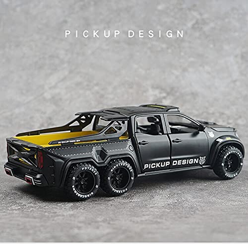 Simulation Alloy Car Modle Pickup 1/28 Metal Toy Car Sound Light Pull Back Model Toys for Boys Light Toys (Black)