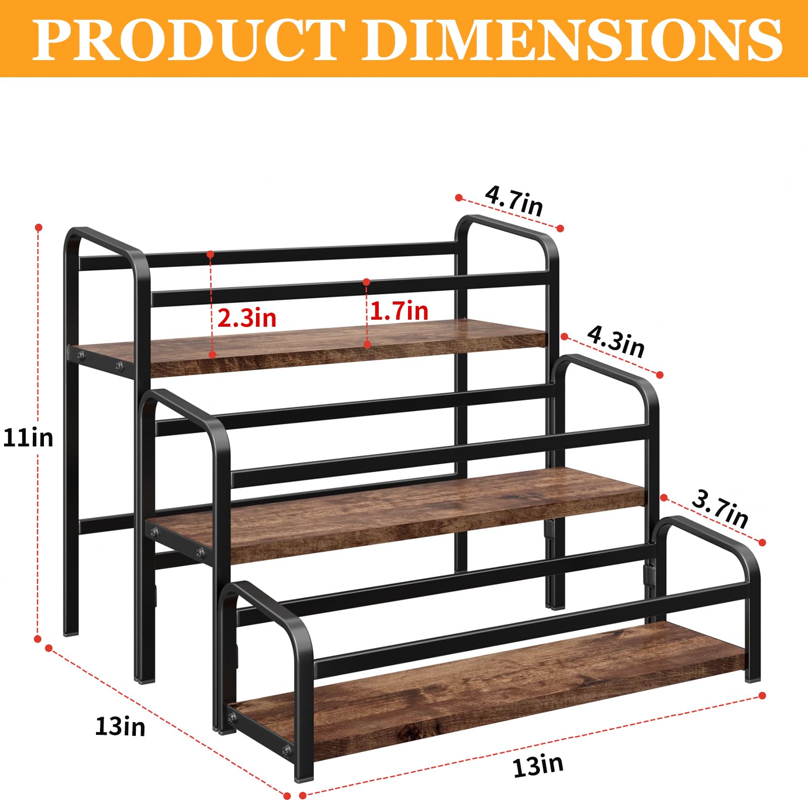 Coffee Syrup Organizer 3-Tier, 12 Bottles Capacity Syrup Rack for Coffee Bar Station, Wine Rack for Countertop, Tiered Spice Racks for Cabinet, Bottle Display Shelf Magnetic one-Step Installation