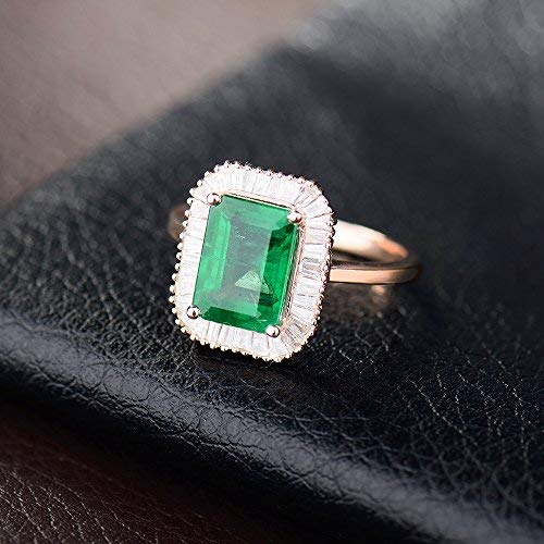 Beyond jewelry Emerald Solid Engagement Wedding 14K Rose Gold Diamond Gemstone Ring