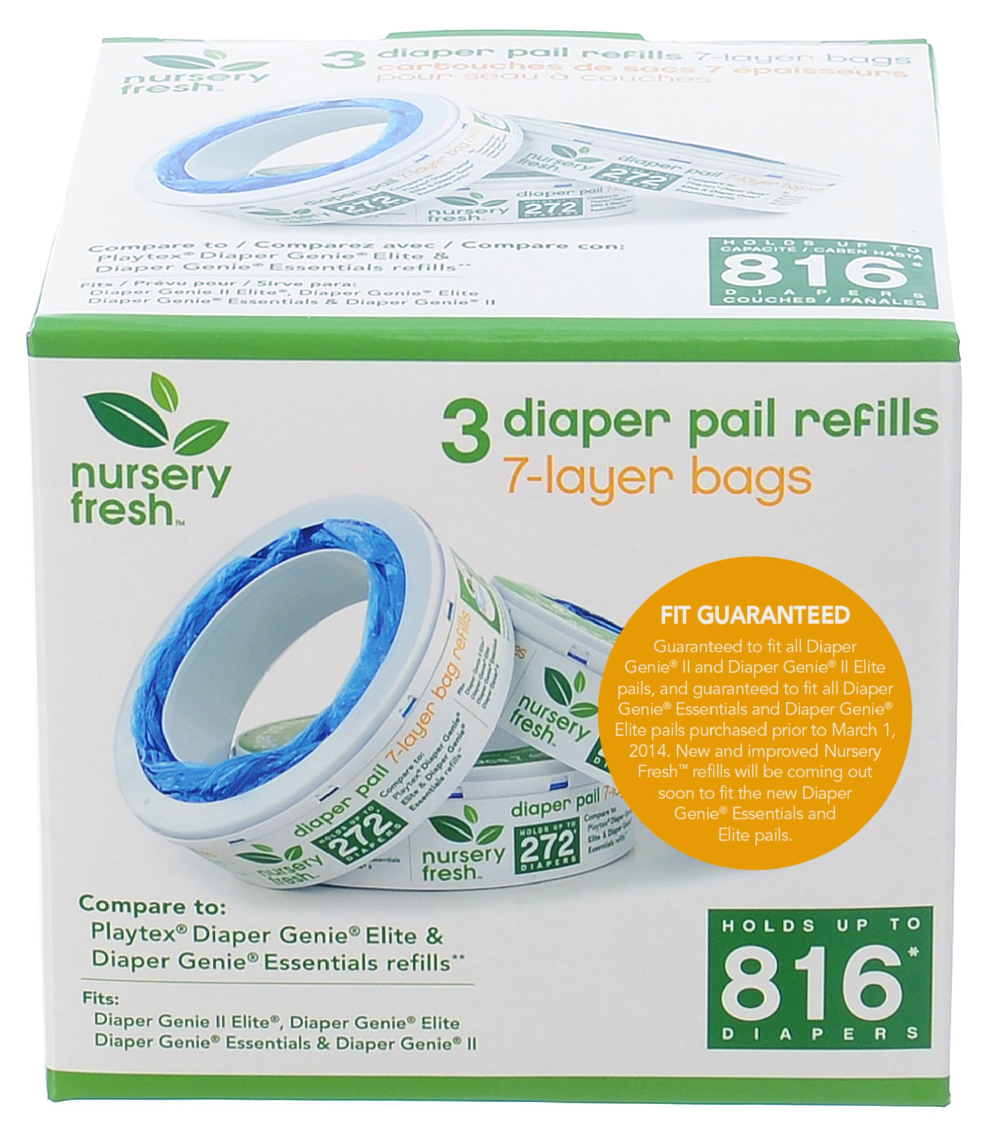 Nursery Fresh Refill for Diaper Genie 3 Pack, 816 Count