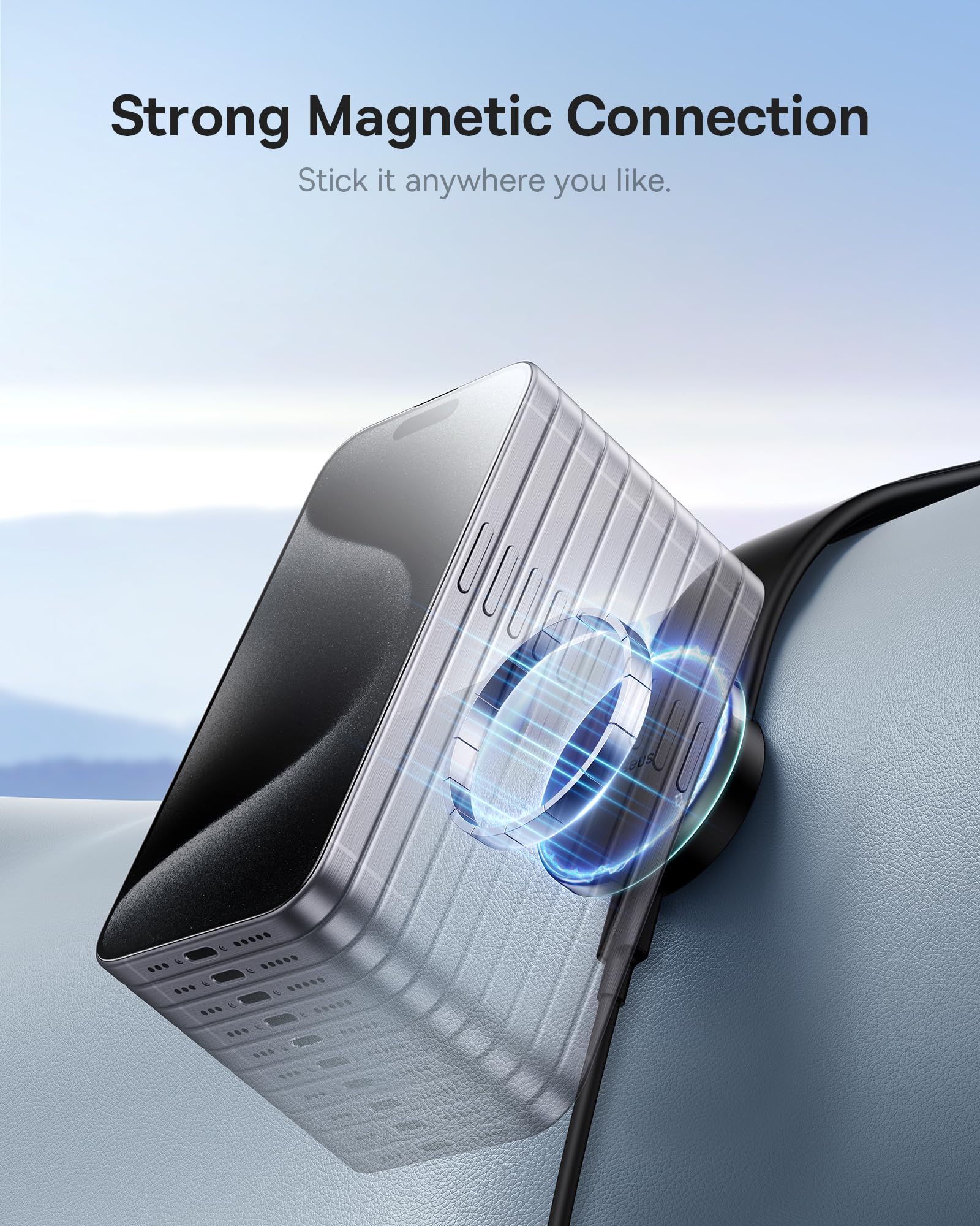 Baseus for Magsafe Car Mount Charger, 15W Wireless Car Charger Phone Holder, Magnetic Car Dash Mount for iPhone 15 14 13 12 Pro Plus Max, Bendable Memory Titanium Alloy for All Dashboard, Windshield