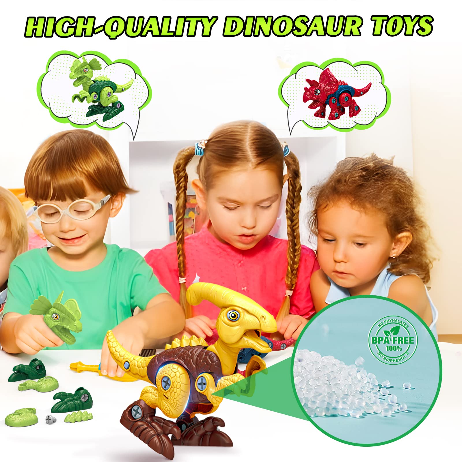 Powerextra Take Apart Dinosaur Toys, STEM Dinosaur Toy Set with Electric Drill, Educational Learning and Fun Construction for Kids Ages 3-8