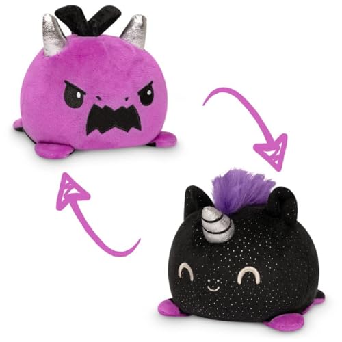 TeeTurtle - The Original Reversible Dragon + Unicorn Plushie - Purple + Black - Cute Sensory Fidget Stuffed Animals That Show Your Mood