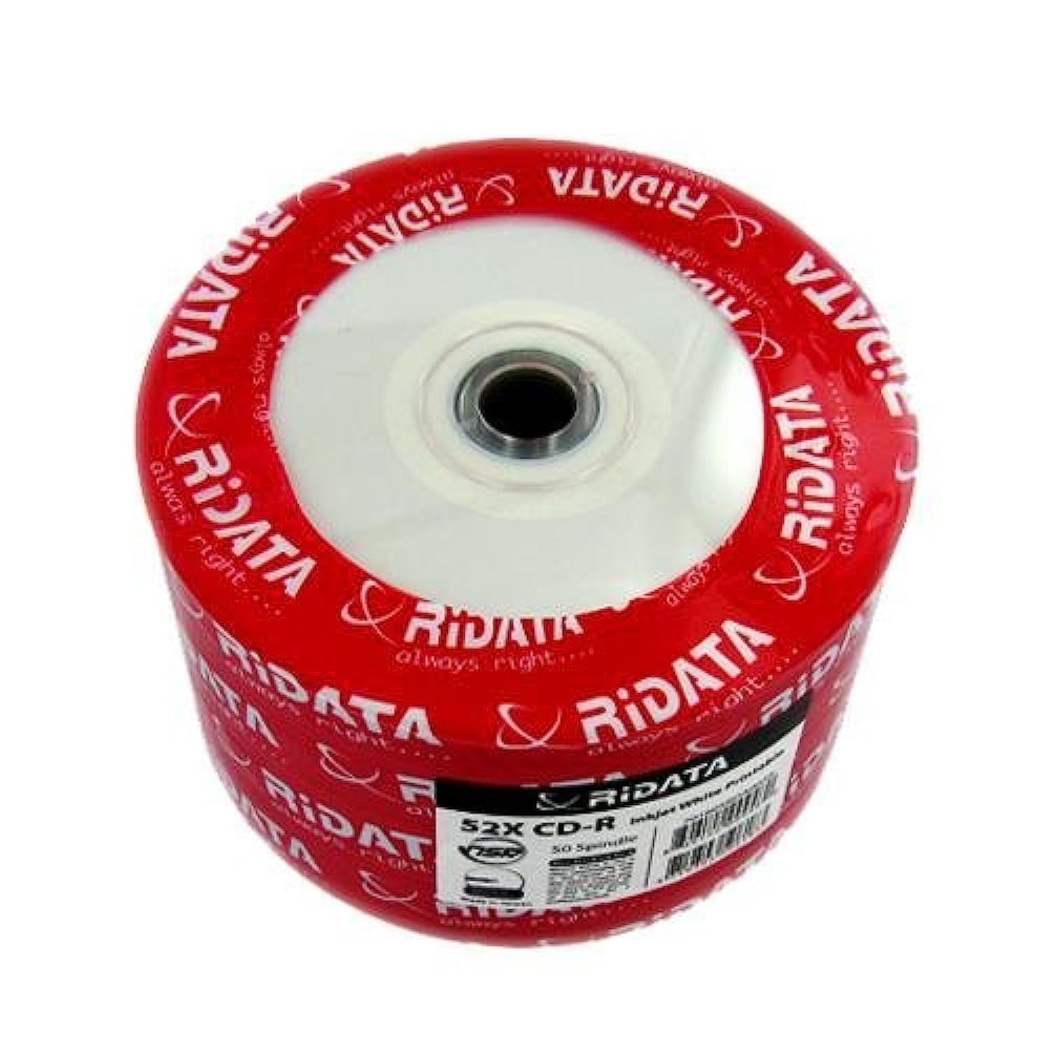 Ridata 52X 80-Min White Inkjet Hub/Silver CD-R's 100-Pak Shrinkwrap