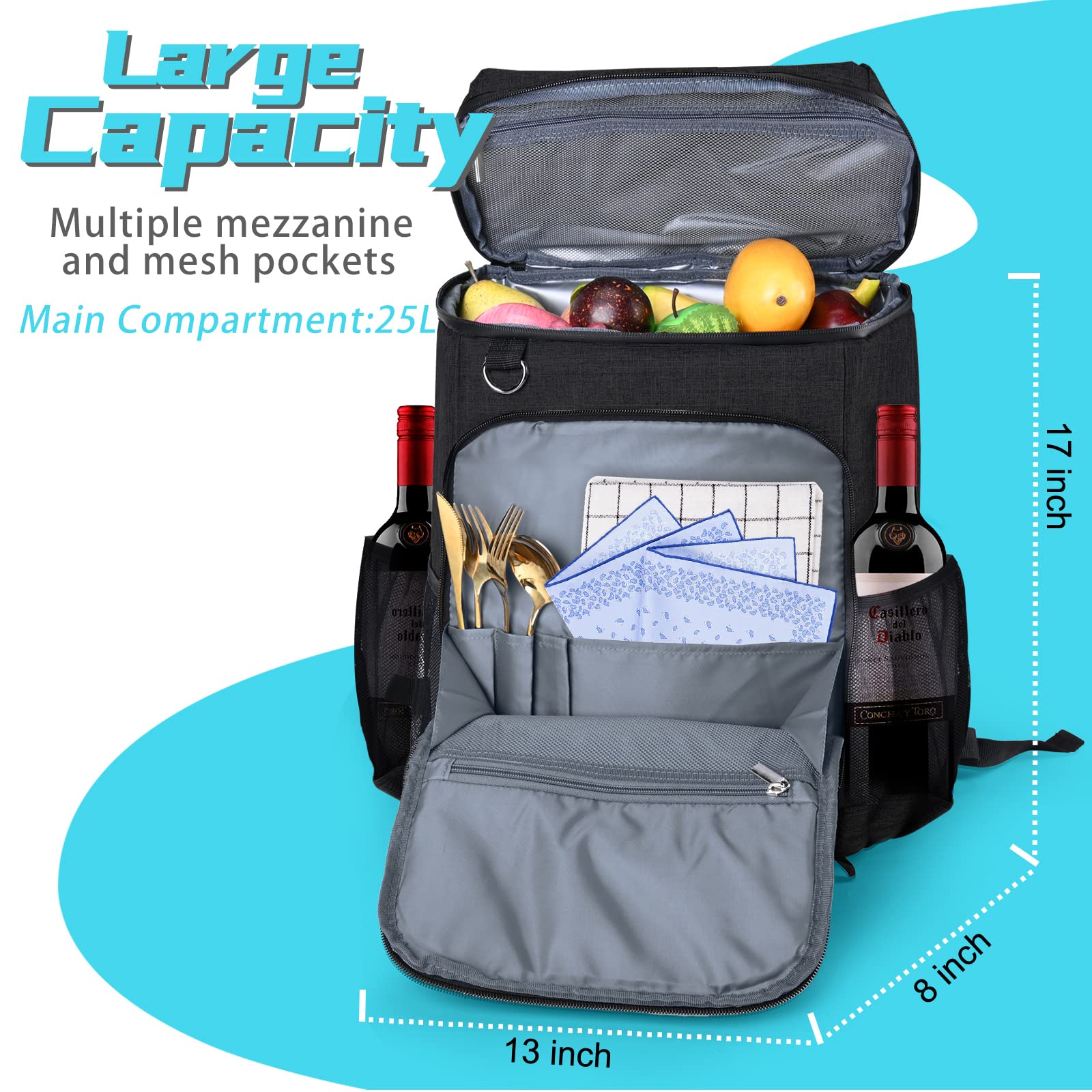 BAGLHER Cooler Backpack, Leakproof 30 Cans Insulated Soft Cooler Bag, Lightweight Lunch Box Backpack for Camping, Hiking, Picnics