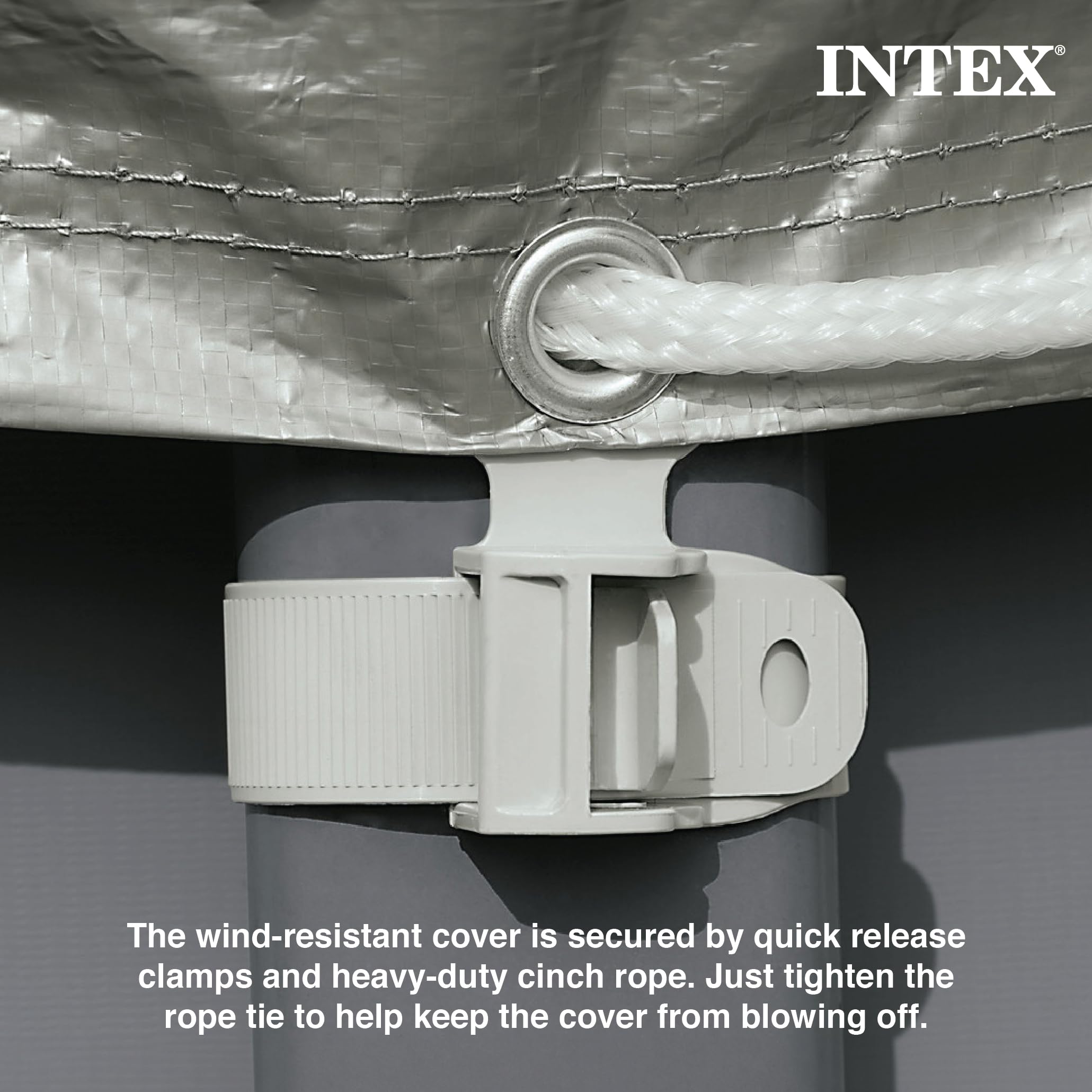 INTEX 28041E Deluxe Pool Cover: for 18ft Round Ultra XTR Pools β Includes Rope Tie β UV-Resistant β 8in Overhang β Snug Fit