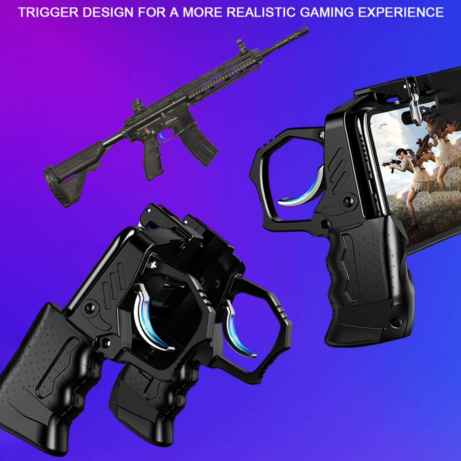 maojin K21 PUGB Helper 4 Finger Linkage Game Handle, Peace Elite Fast Shooting Button Controller for PUBG Rules of Survival Game Trigger Joystick Gamepad for Phone