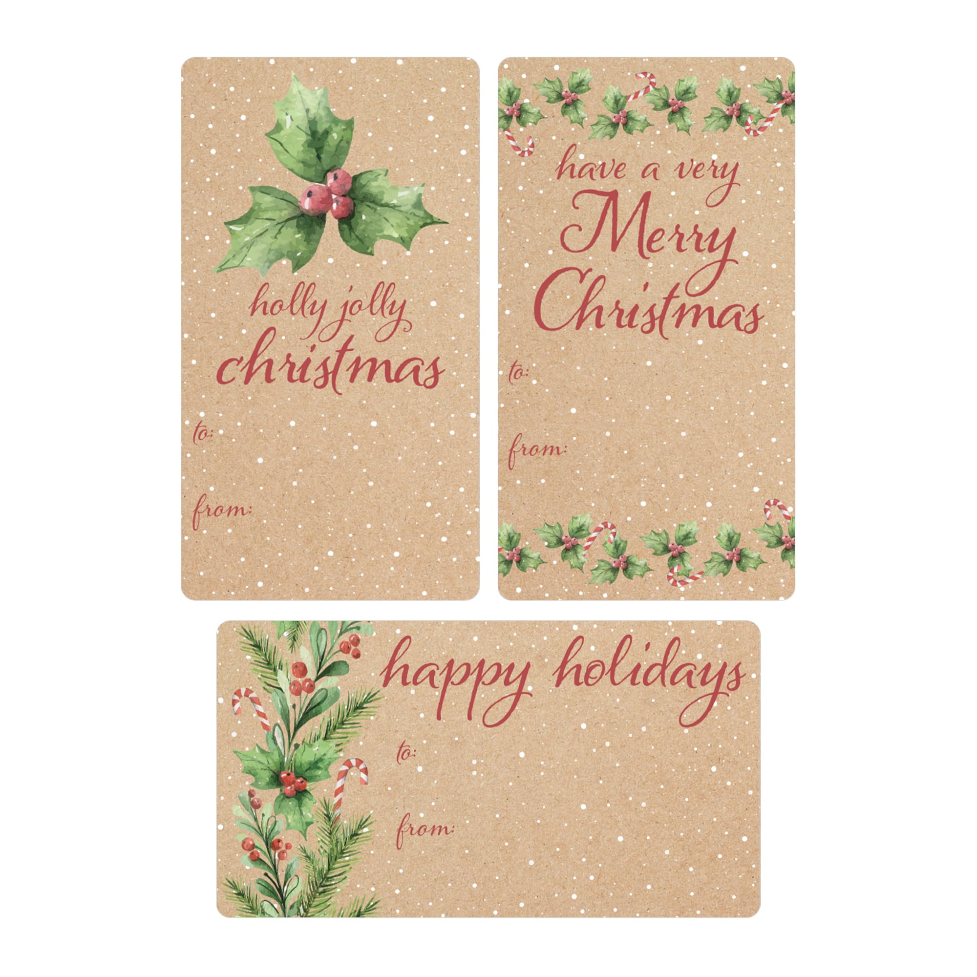 Greenery Christmas Gift Tags, Self-Adhesive Holiday Gift Wrap Tags on Kraft, Peel and Stick Christmas Gift Tags - 75 Count
