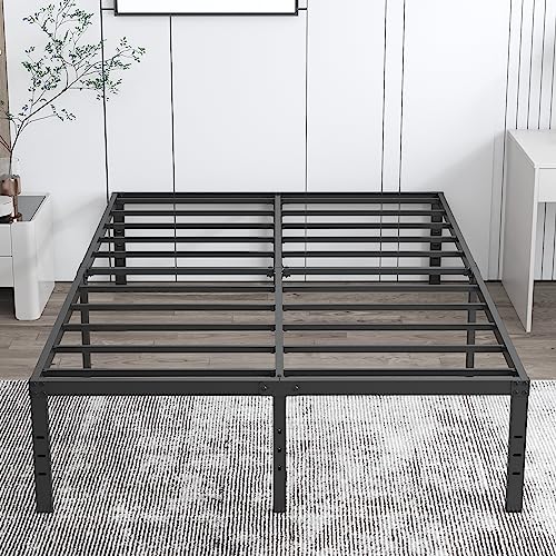 Cieemine 18 Inch Full Size Metal Bed Frame, Heavy Duty Steel Slat Mattress Foundation,No Box Spring Needed, Easy Assembly, Noise-Free,Black