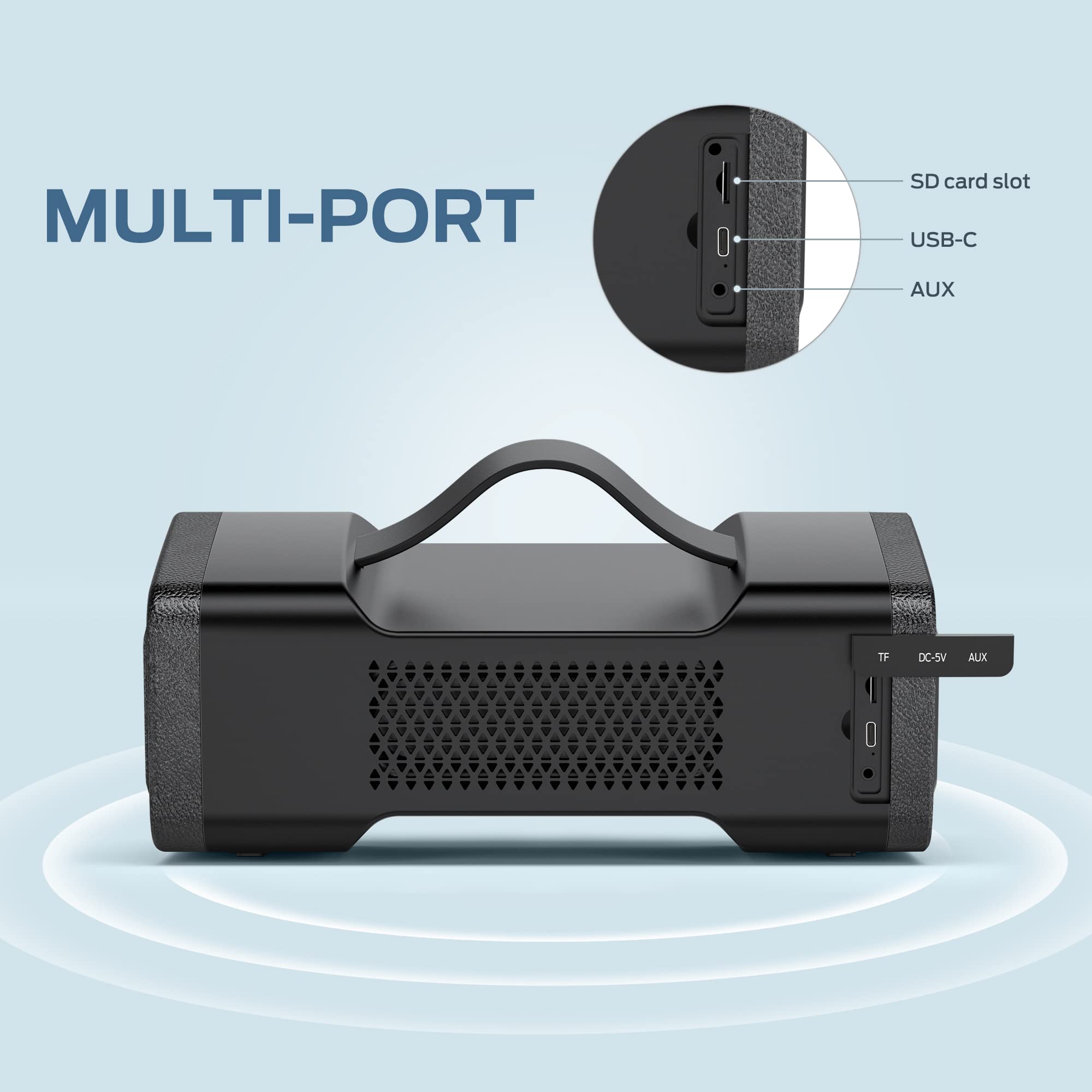 BUGANI Bluetooth Speaker M91 Portable Wireless Speaker with 40W Loud Stereo Sound, IPX6 Waterproof, Support SD Card/AUX, Built-in Mic, Suitable for Home, Party & Outdoors