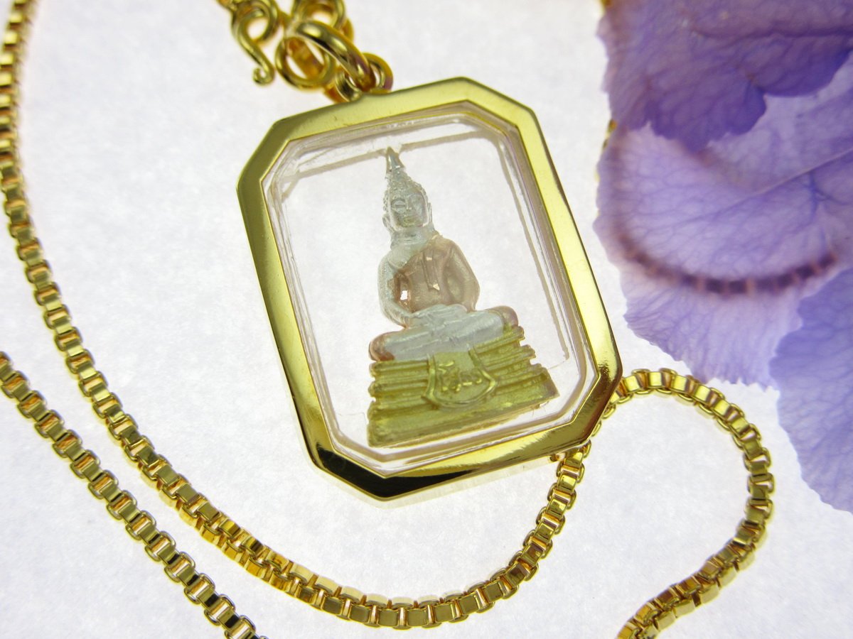 Bangkok Bazaar Beautifully Detailed Thai Sothon Buddha Amulet Pendant 18k Gold Plated with 22" Chain