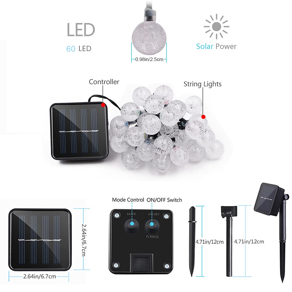 SIVMIG Solar String Lights 60 Led 36 Feet Crystal Globe Lights with 8 Lighting Modes, Waterproof Solar Powered Patio Lights for Garden Yard Porch Wedding Party Festival Decor, Warm White