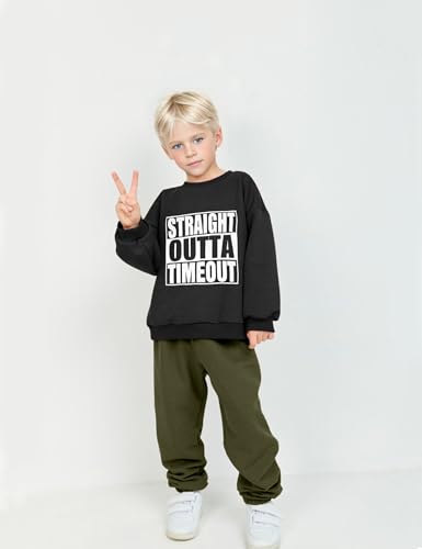 Toddler Baby Boy Clothes Long Sleeve Funny Letter Sweatshirt Top + Camouflage Pants Outfit Set (A-Black, 3-4T)