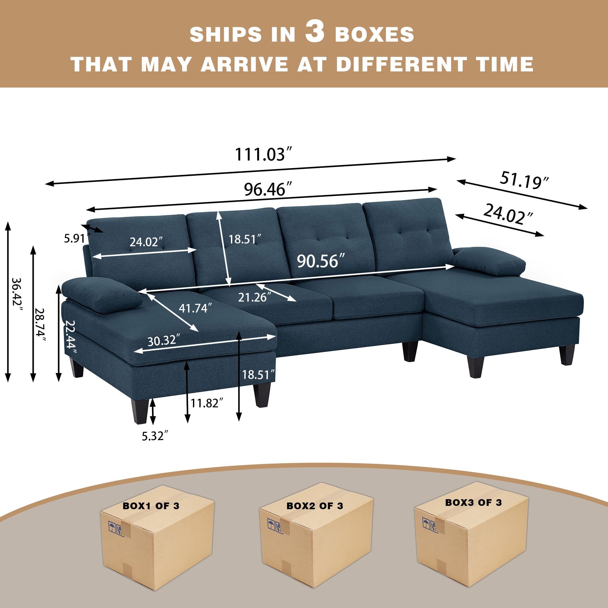 Chireca 111" Sectional Couch for Living Room, Modern Polyester Fibre U Shaped Sofa Couches with Double Chaise, Upholstered 4 Seater Sofa for Living Room, Apartment, Office, Dark Green