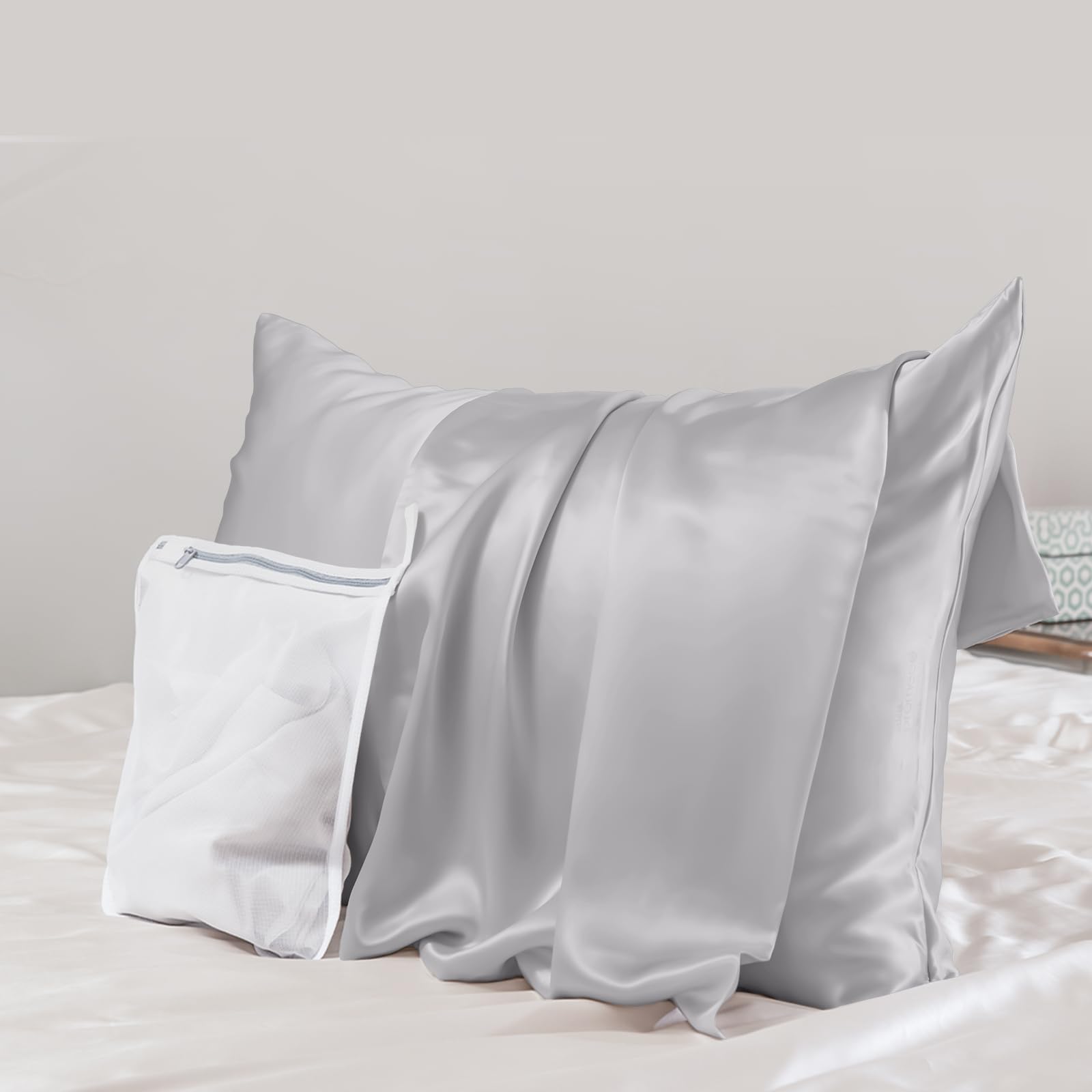 PROMEED 100% Mulberry Toddler Silk Pillowcase for Baby Hair and Skin, Premium Grade 6A+ 23 Momme Travel Silk Pillow Cases 13 x 18 with Free Laundry Bag (Toddler/Travel 13"x18", Light Grey)