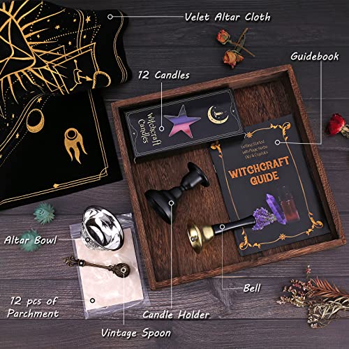 Cikuco Witchcraft Supplies Kit for Witch Spells,61PCS Witch Stuff,Wiccan Supplies and Tools,Including Herbs for Witchcraft,Crystals and Healing Stones,Spell Candles,Wiccan Starter Kit