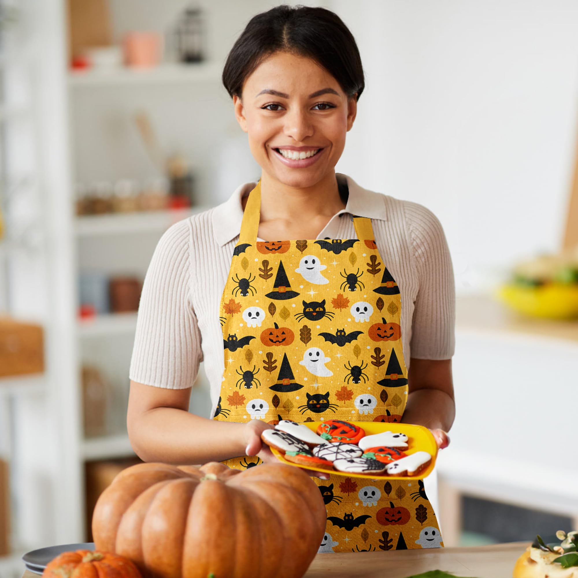 BOHARERS Halloween Apron Cartoon Ghost Pumpkin - Chef Aprons for Cooking Baking and Grilling Aprons for Halloween Party Decorations