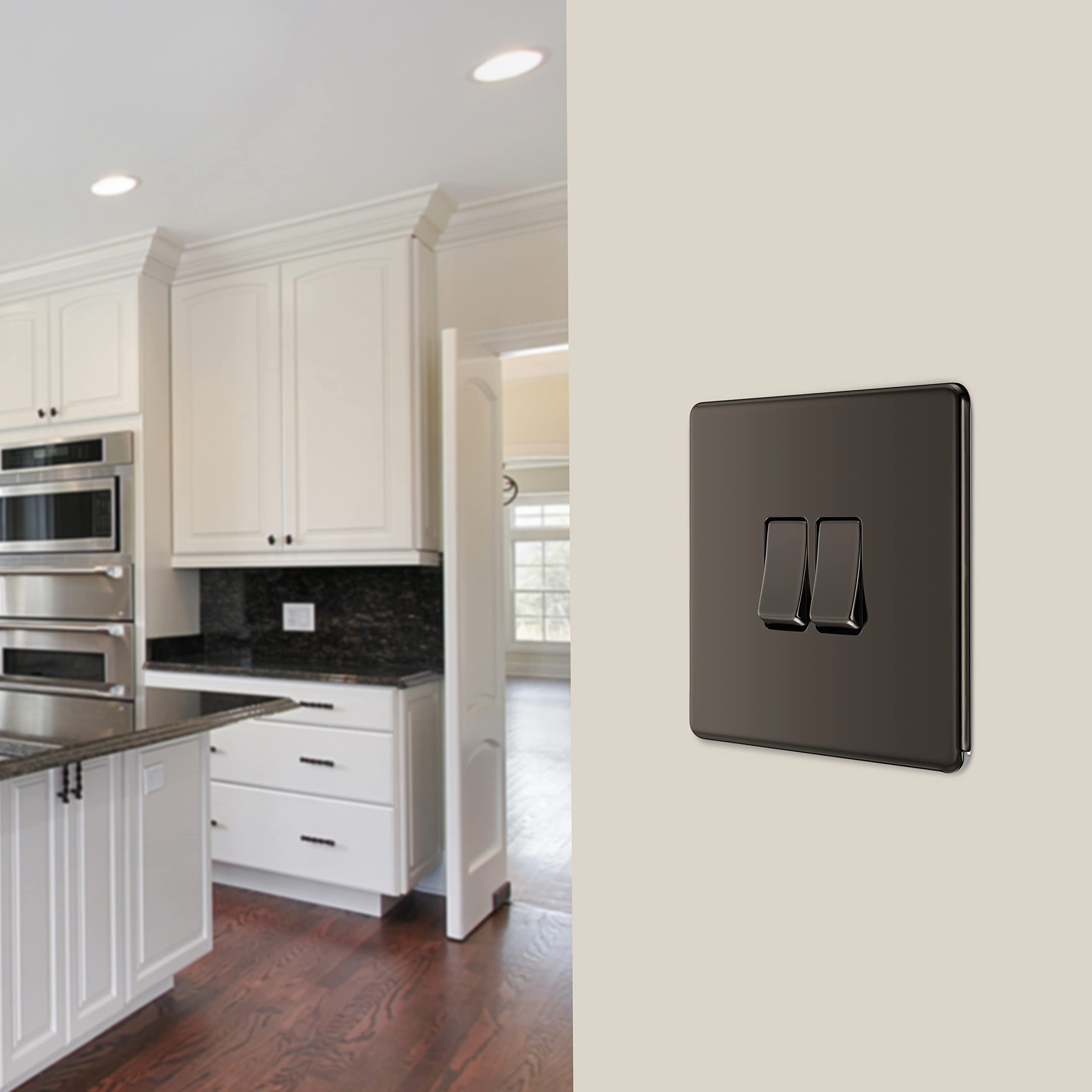 BG Electrical Screwless Flat Plate Triple Dimmer Intelligent Light Switch, Black Nickel, 2-Way