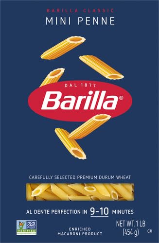 Barilla Mini Penne Pasta, 16 oz. Box - Non-GMO Pasta Made with Durum Wheat Semolina - Kosher Certified Pasta